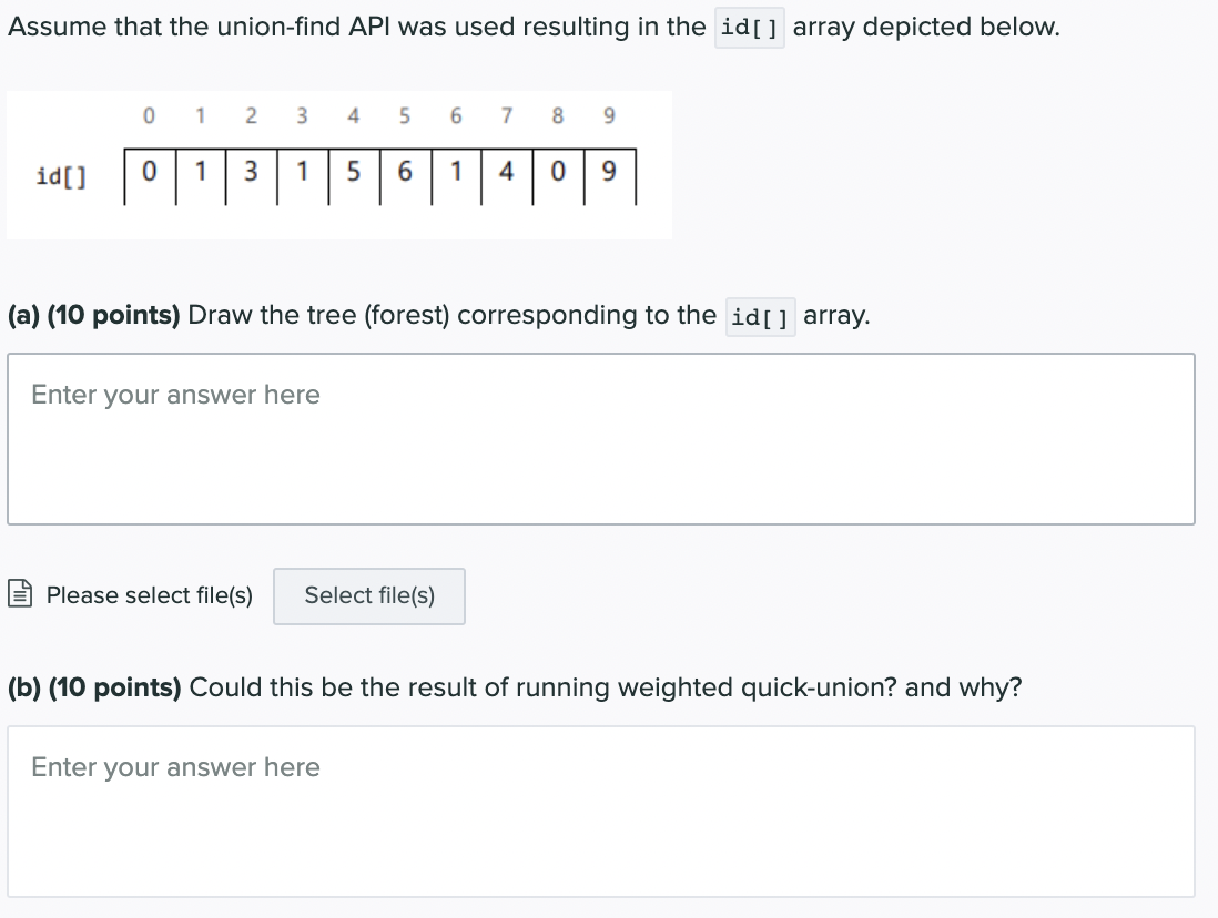 Solved Assume that the union-find API was used resulting in | Chegg.com