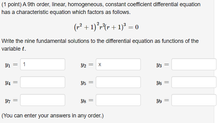 Solved A 9th order, linear, homogeneous, constant | Chegg.com