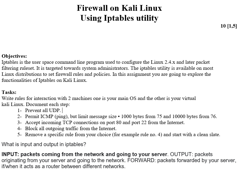 Firewall on Kali Linux Using Iptables utility 10 | Chegg.com