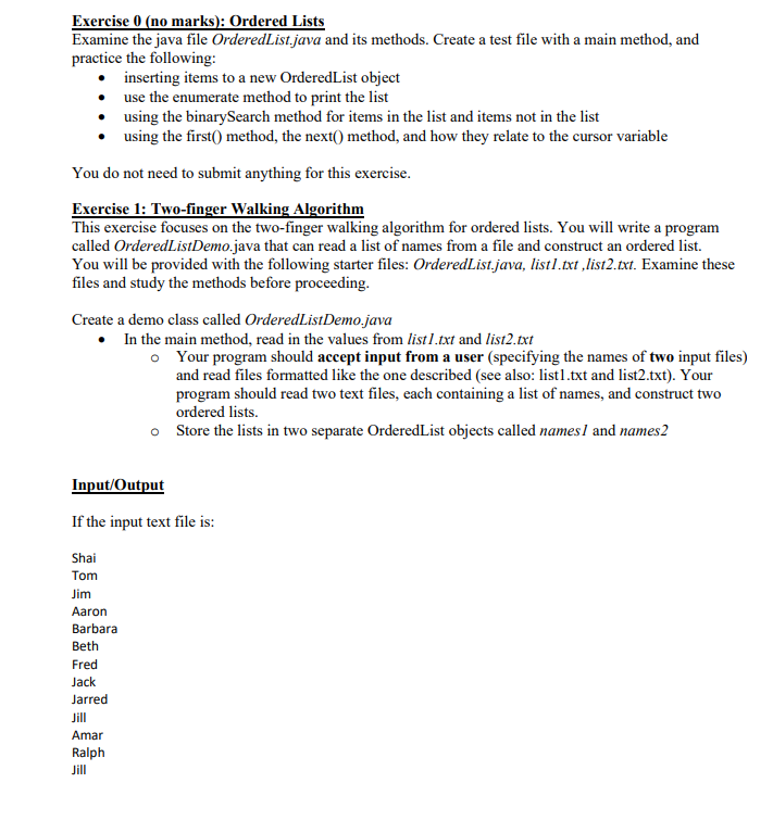 Solved Exercise 0 no Marks Ordered Lists Examine The Java Chegg