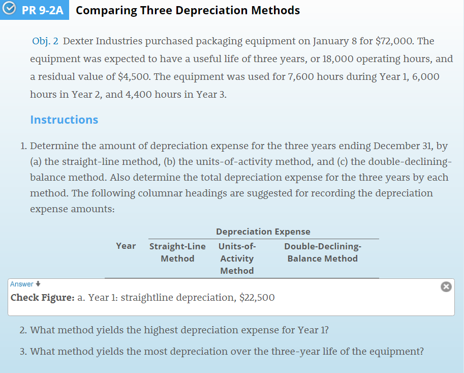 Solved PR 9-2A Comparing Three Depreciation Methods Obj. 2 | Chegg.com Solved PR 9-2A Comparing Three Depreciation Methods Obj. 2 | Chegg.com