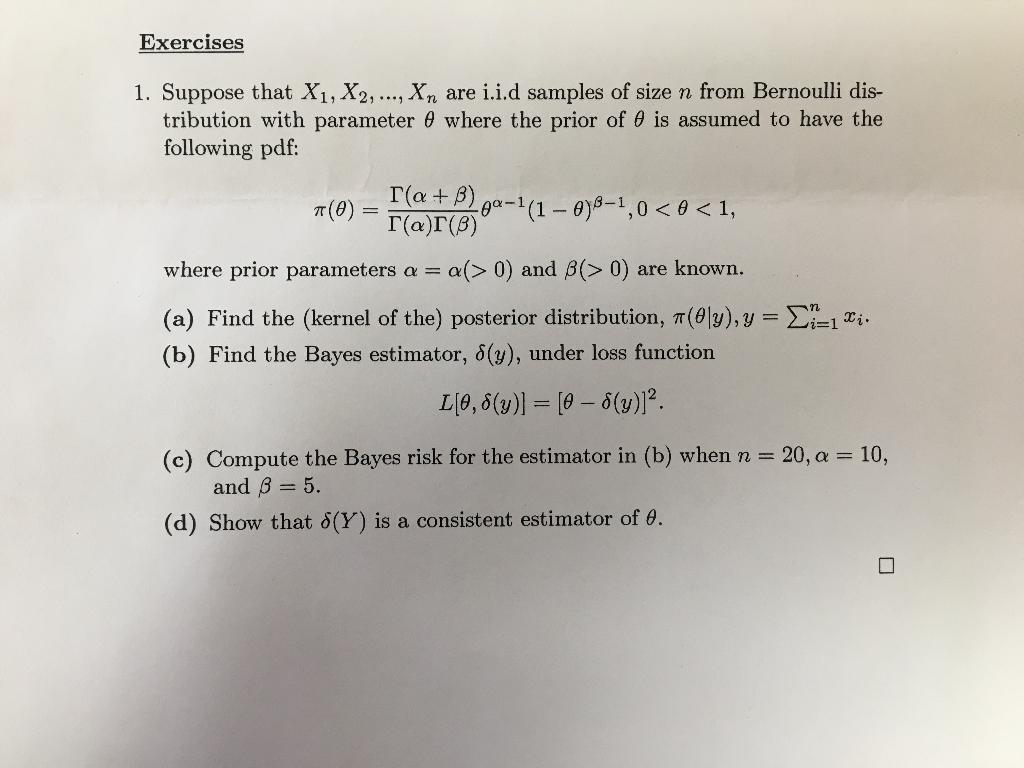 Exercises 1. Suppose that X1, X2, ..., Xn are i.i.d | Chegg.com