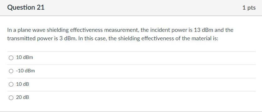 Solved In a plane wave shielding effectiveness measurement, | Chegg.com