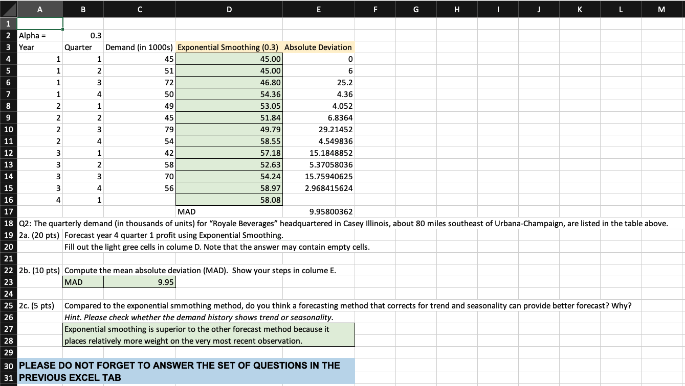1a. (15 pts) Use the moving average method (N=1) to | Chegg.com