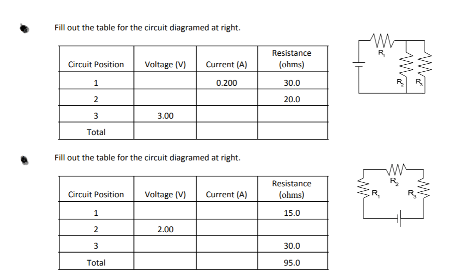 Solved Fill out the table for the circuit diagramed at | Chegg.com