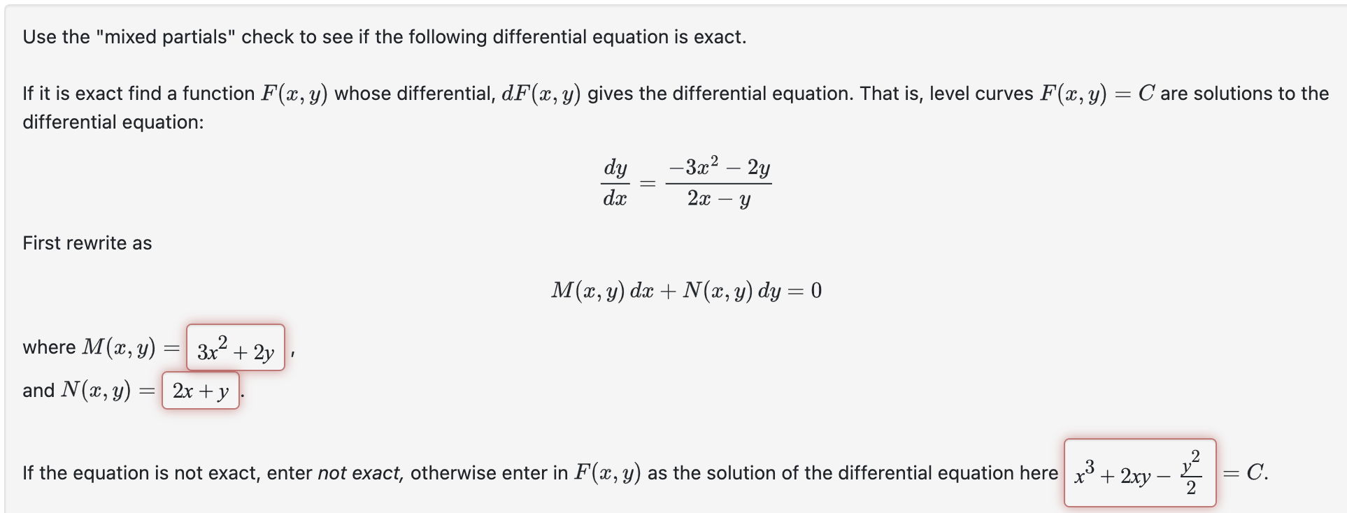 Solved Use the "mixed partials" check to see if the | Chegg.com