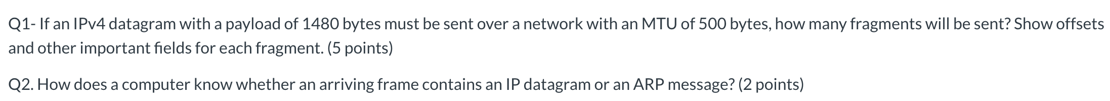Solved Q1- If an IPv4 datagram with a payload of 1480 bytes | Chegg.com