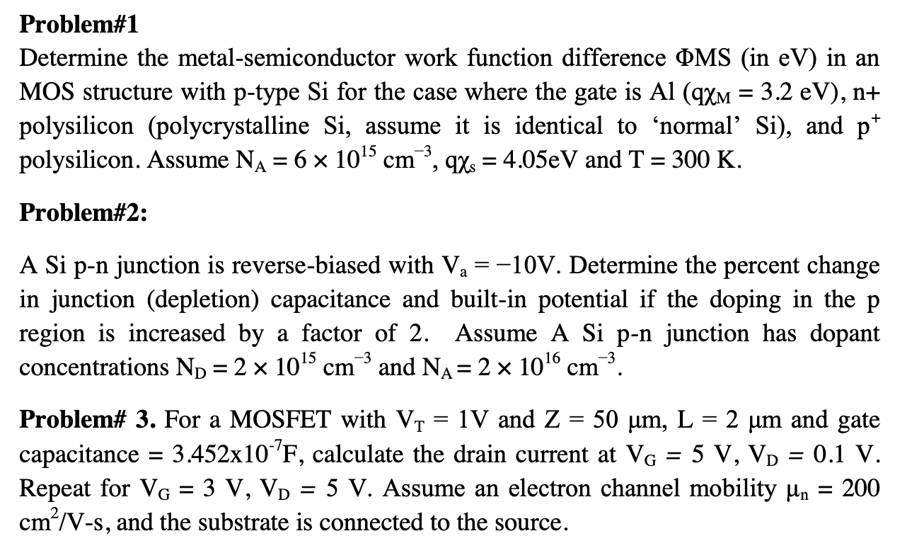 Solved Problem\#6: design the oxide thickness of an MOS | Chegg.com