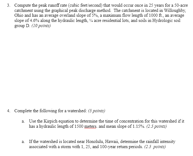Solved Compute the peak runoff rate (cubic feet/second) | Chegg.com