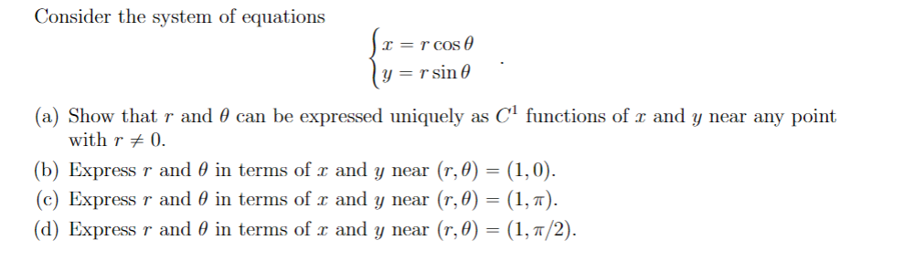 Solved Consider the system of equations {x=rcosθy=rsinθ (a) | Chegg.com