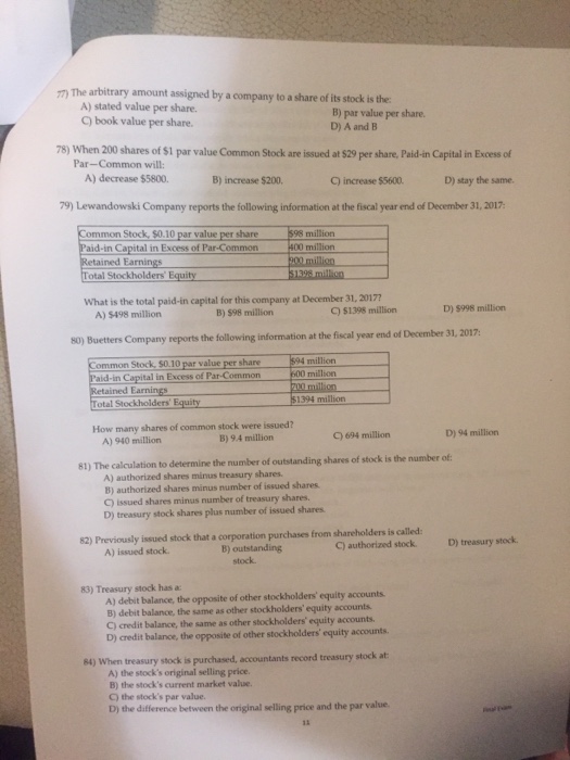 Solved The arbitrary amount assigned by a company to a share | Chegg.com