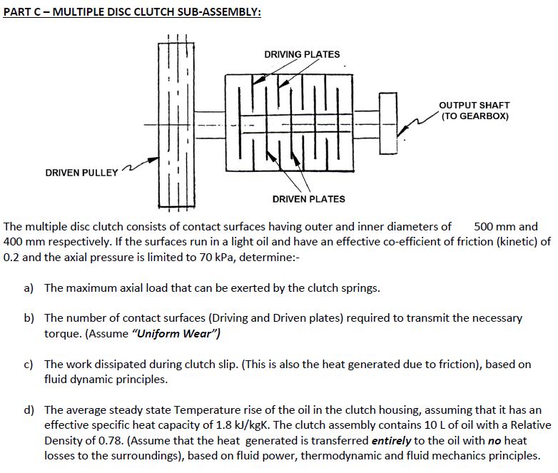 PART C - MULTIPLE DISC CLUTCH SUB-ASSEMBLY: The | Chegg.com