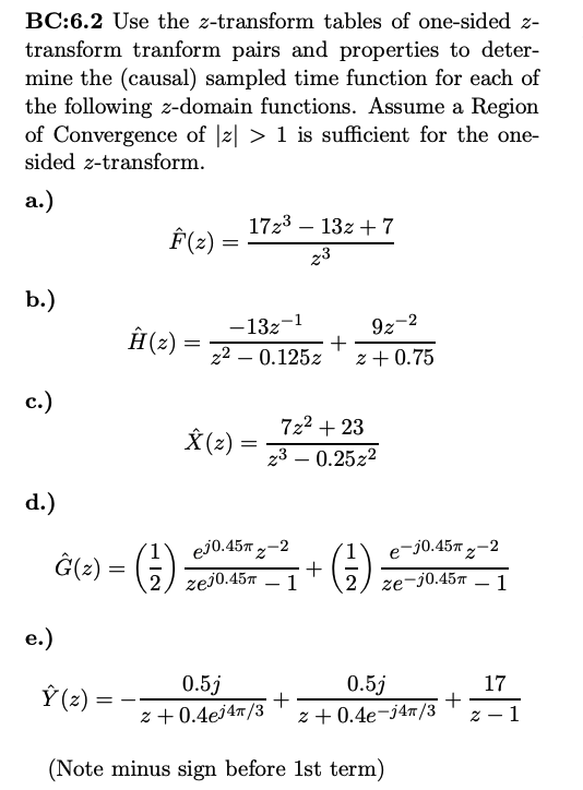 Solved Bc 6 2 Use The Z Transform Tables Of One Sided Z