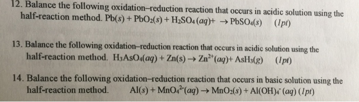 Solved balance the following oxidation-reduction reaction | Chegg.com