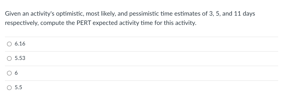 Solved Given an activity's optimistic, most likely, and | Chegg.com