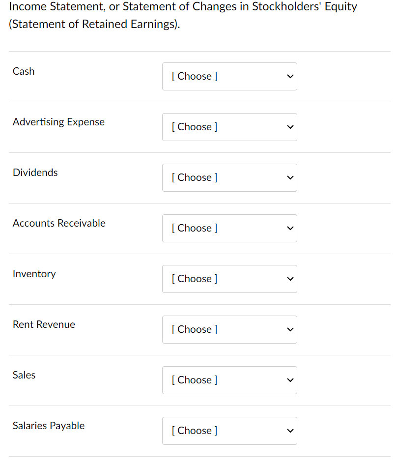 Solved Income Statement, or Statement of Changes in | Chegg.com