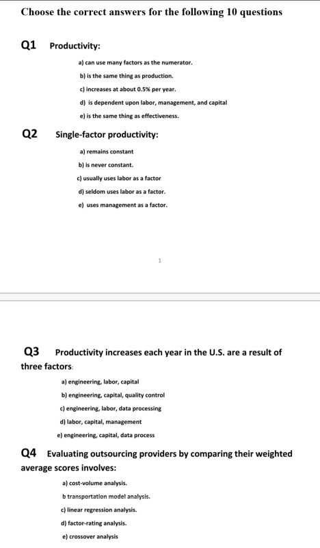 Solved Choose the correct answers for the following 10 | Chegg.com
