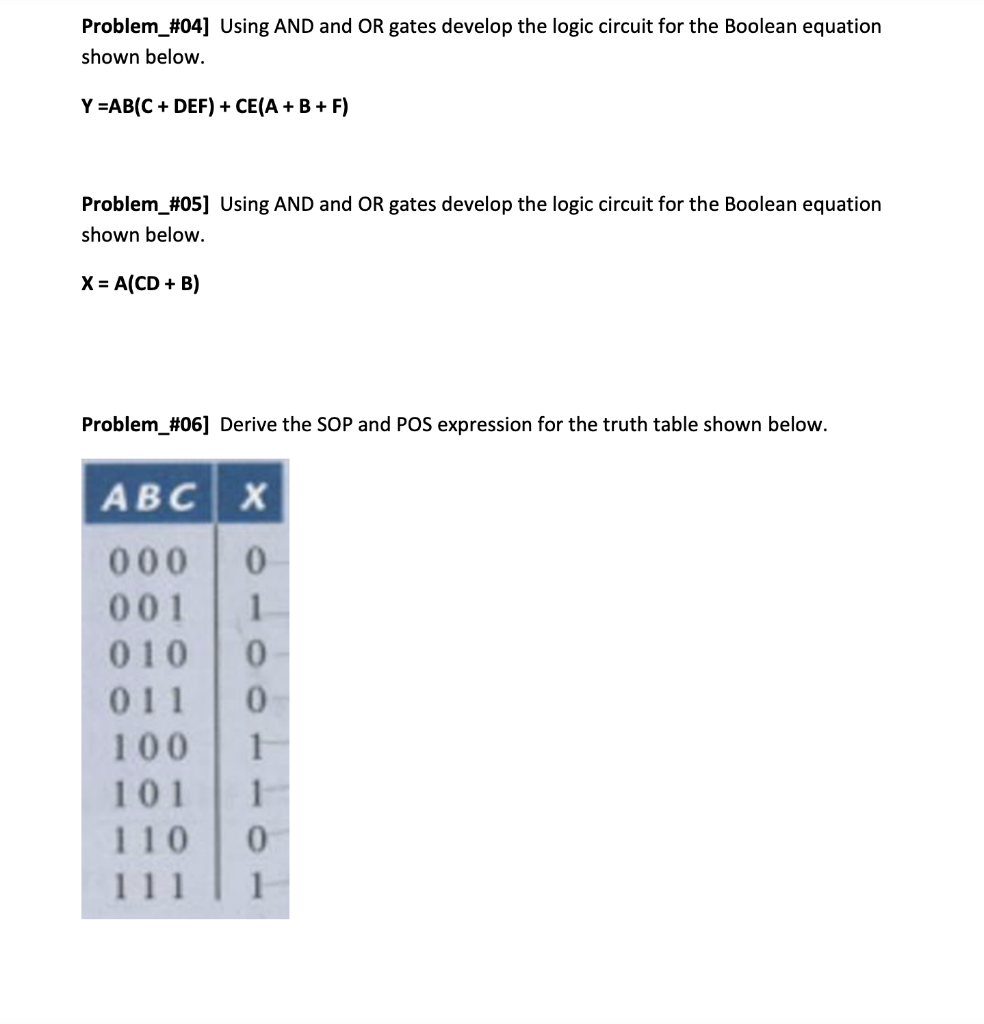 Solved Problem_#04] Using AND and OR gates develop the logic | Chegg.com