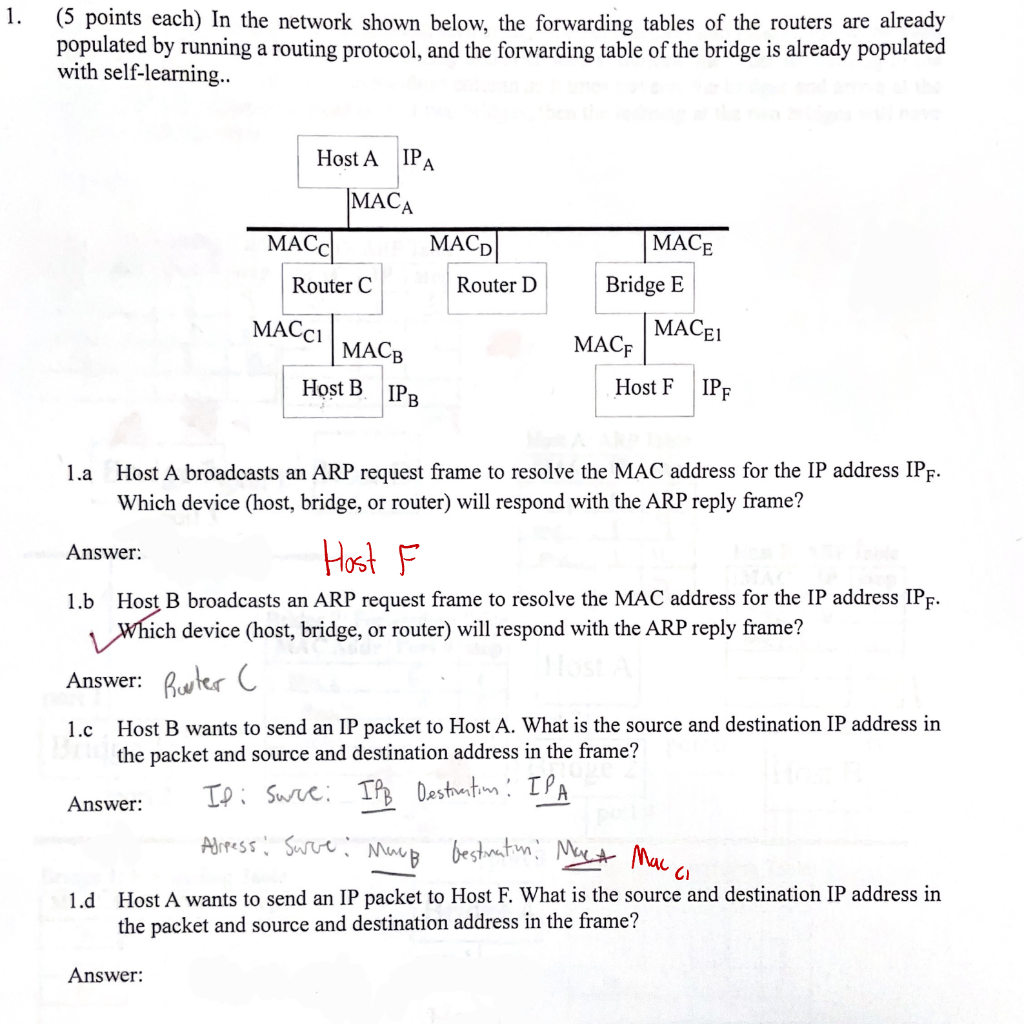 Solved (5 points each) In the network shown below, the | Chegg.com