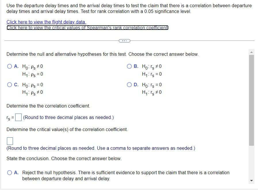 Solved Use the departure delay times and the arrival delay | Chegg.com
