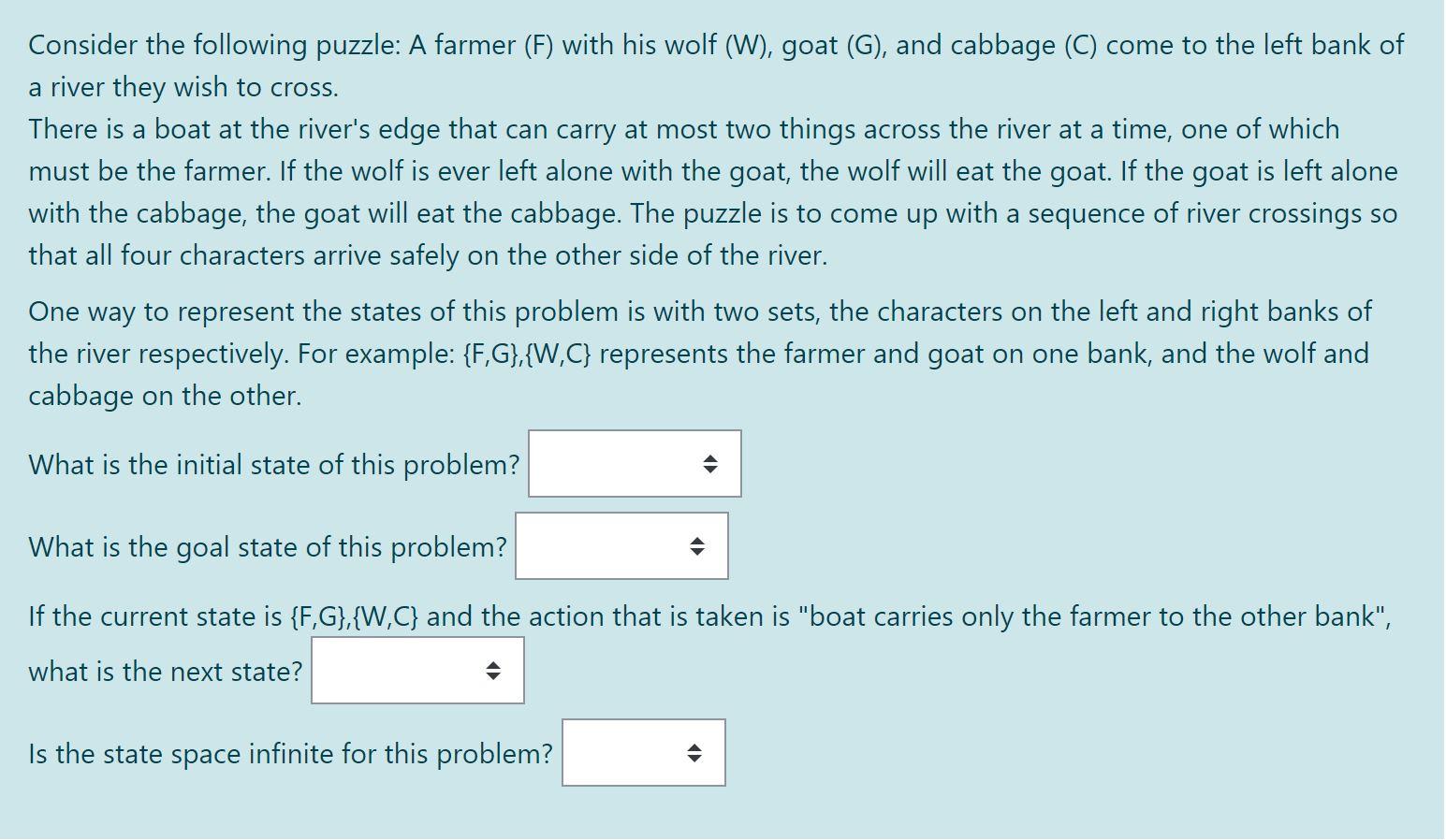 Solved Consider the following puzzle: A farmer (F) with his | Chegg.com