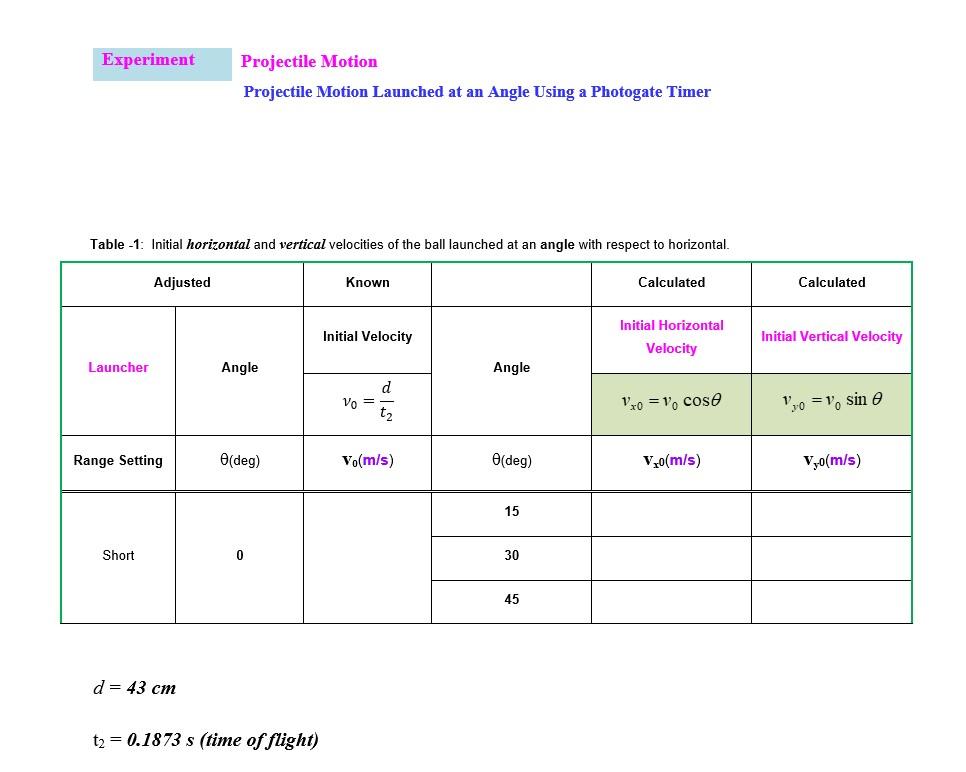 Solved Experiment Projectile Motion Projectile Motion | Chegg.com