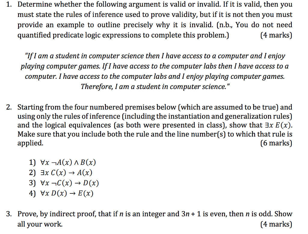 1. Determine whether the following argument is valid | Chegg.com