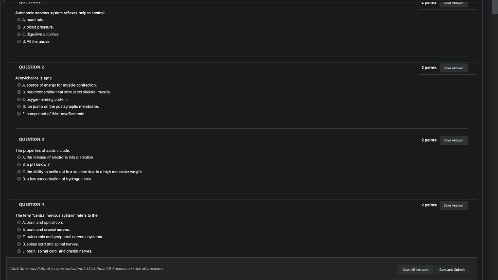 Solved Autonomic nerwous system refiexas help to contro: A. | Chegg.com