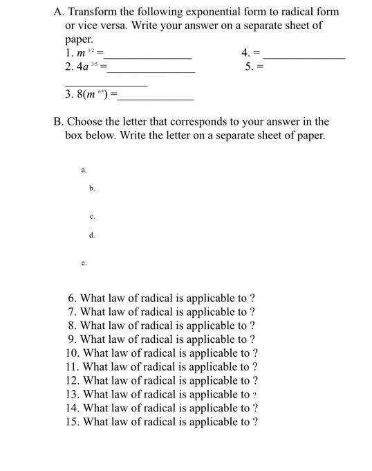 Solved A. Transform the following exponential form to | Chegg.com