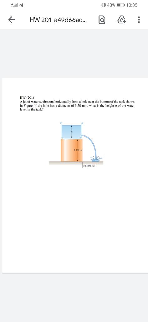 Solved 43% D 10:35 HW 201_a49d66ac... : HW (201) A jet of | Chegg.com