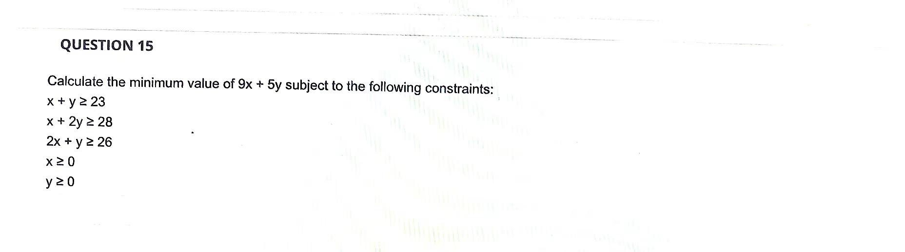 Solved Question 15 Calculate The Minimum Value Of 9x 5y