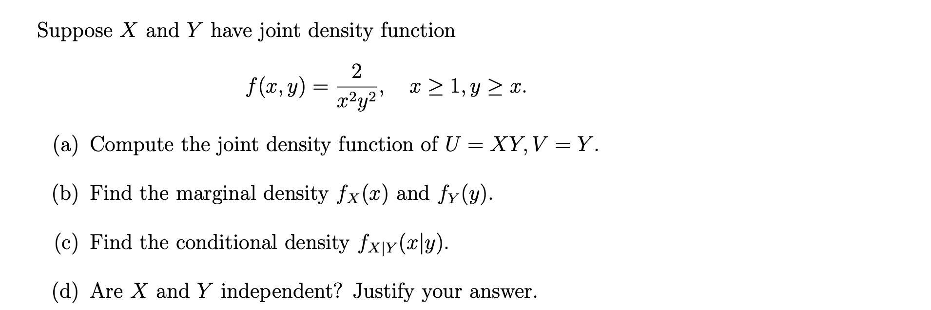 Solved Suppose x ﻿and Y ﻿have joint density | Chegg.com