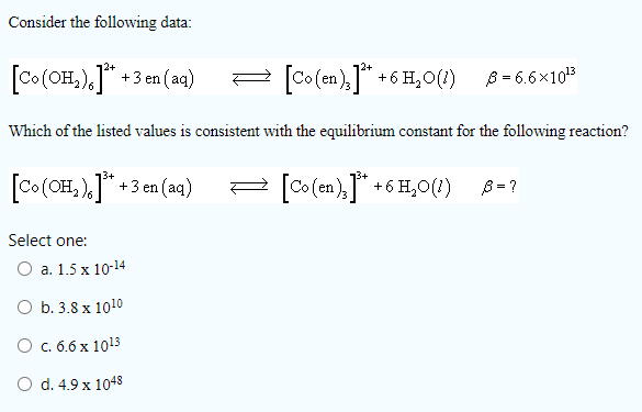 Solved Consider the following data: [CO(OH.).)" + + 3 en | Chegg.com