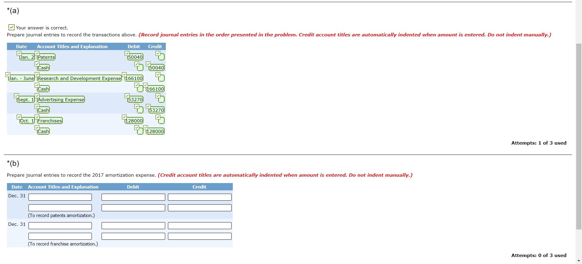 Solved *Problem 9-7A (Part Level Submission) The intangible | Chegg.com
