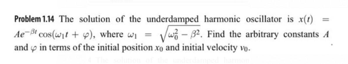 Solved - Problem 1.14 The solution of the underdamped | Chegg.com