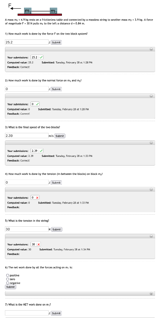 Solved A mass m1=4.9 kg rests on a frictionless table and | Chegg.com