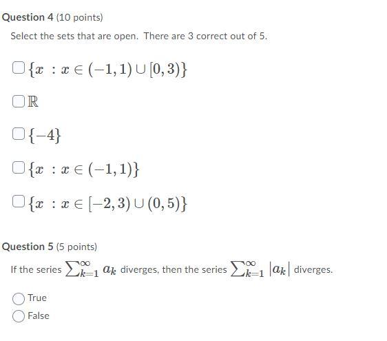 Solved Question 4 (10 points) Select the sets that are open. | Chegg.com