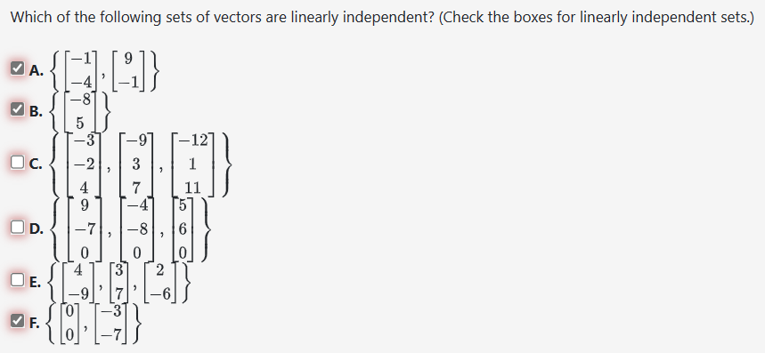 Which Of The Following Sets Of Vectors Are Linearly