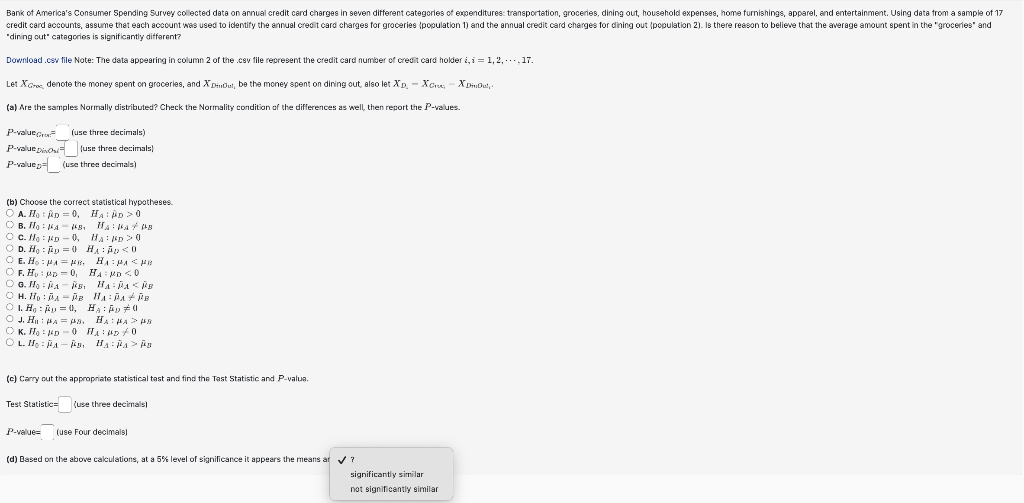 Solved "dining cut" categories is significantly different? | Chegg.com