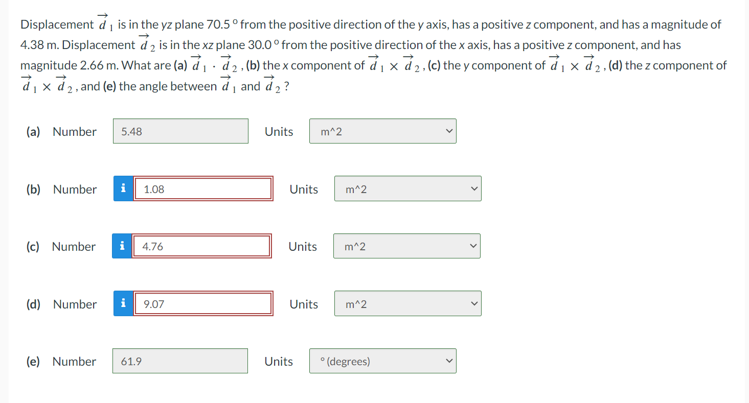 Solved Displacement d1 is in the yz plane 70.5∘ from the | Chegg.com