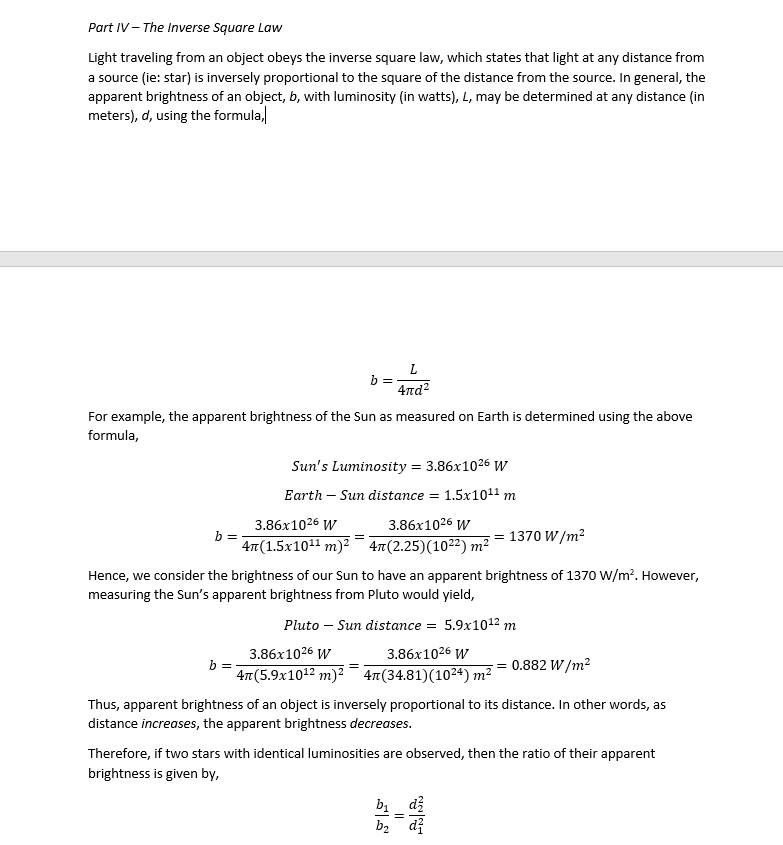 Solved Part IV- The Inverse Square Law Light traveling from | Chegg.com