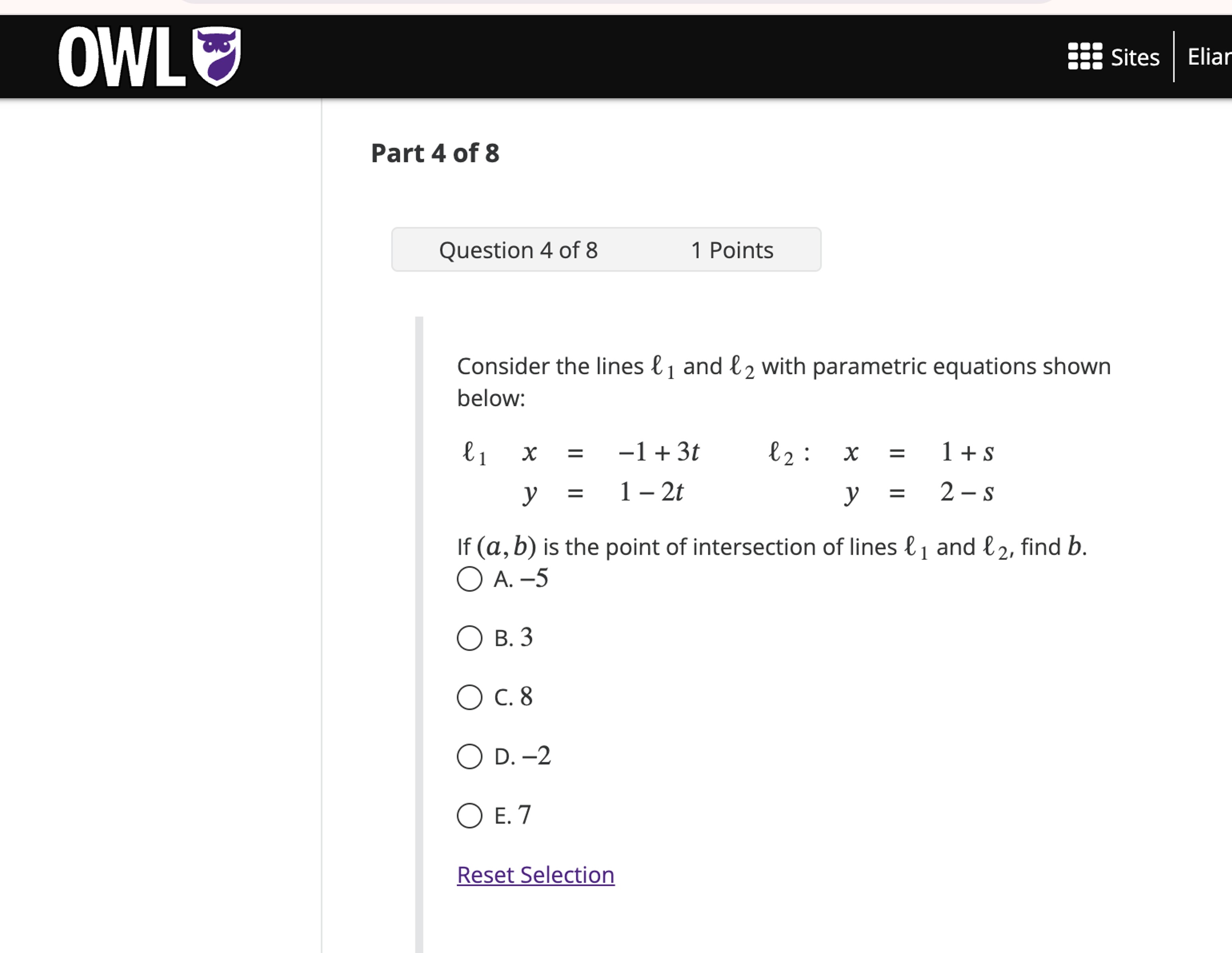 Solved Consider the lines ℓ1 ﻿and ℓ2 ﻿with parametric | Chegg.com