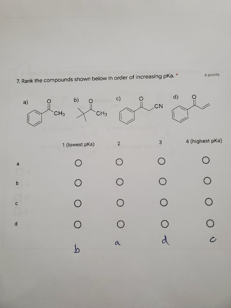 Solved 4 points 7. Rank the compounds shown below in order | Chegg.com