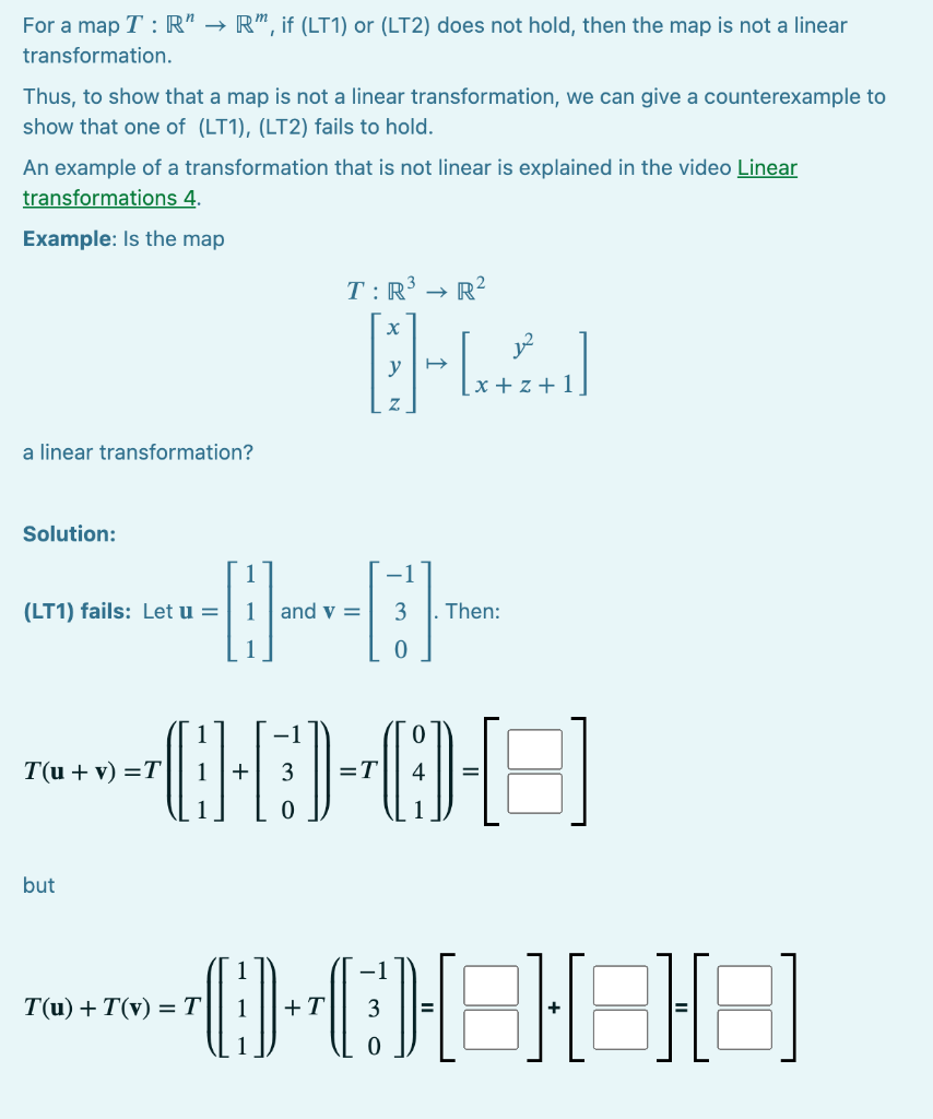 Solved For a map T: R" → R™, if (LT1) or (LT2) does not | Chegg.com