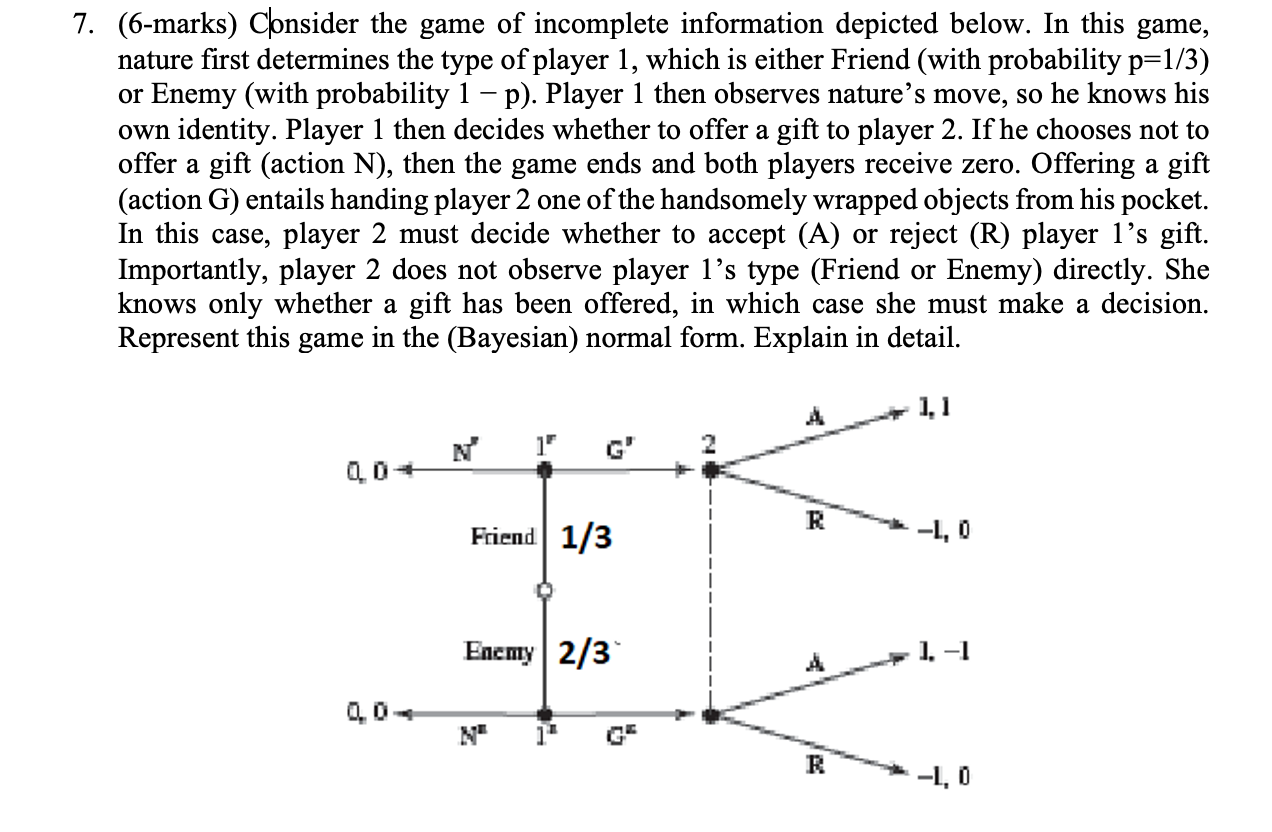 7. (6-marks) Consider the game of incomplete | Chegg.com