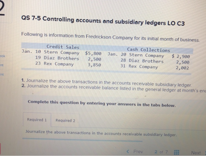 Solved Qs 7-5 Controlling accounts and subsidiary ledgers LO | Chegg.com
