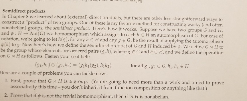 Solved Semidirect products In Chapter 8 we learned about | Chegg.com