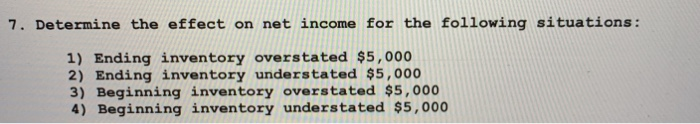 Solved 7. Determine the effect on net income for the | Chegg.com