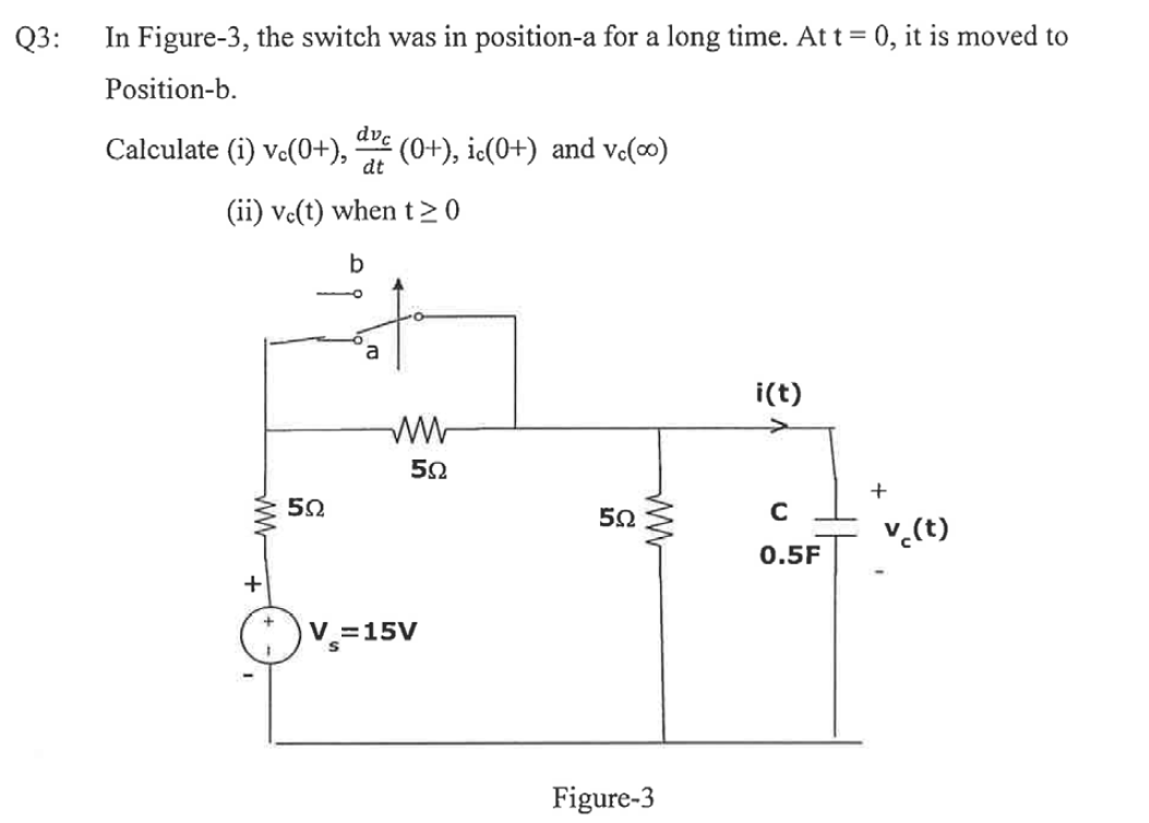 Solved Calculate Vc(0+) , dvc/dt(0+) , Ic(0+) , | Chegg.com