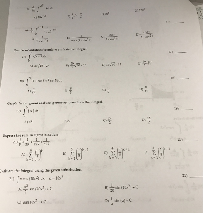 Solved d/dx integral^squareroot x_1 18 t^7 dt A) 18 x^7/2 | Chegg.com